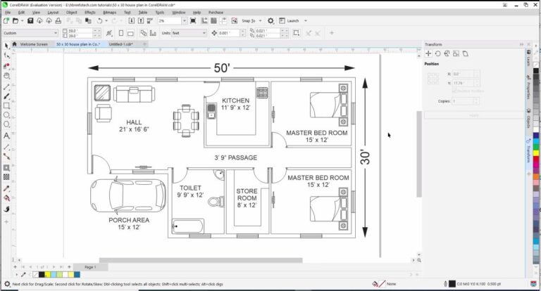 How to Draw a 50 x 30 Floor Plan in CorelDRAW - Exact Size