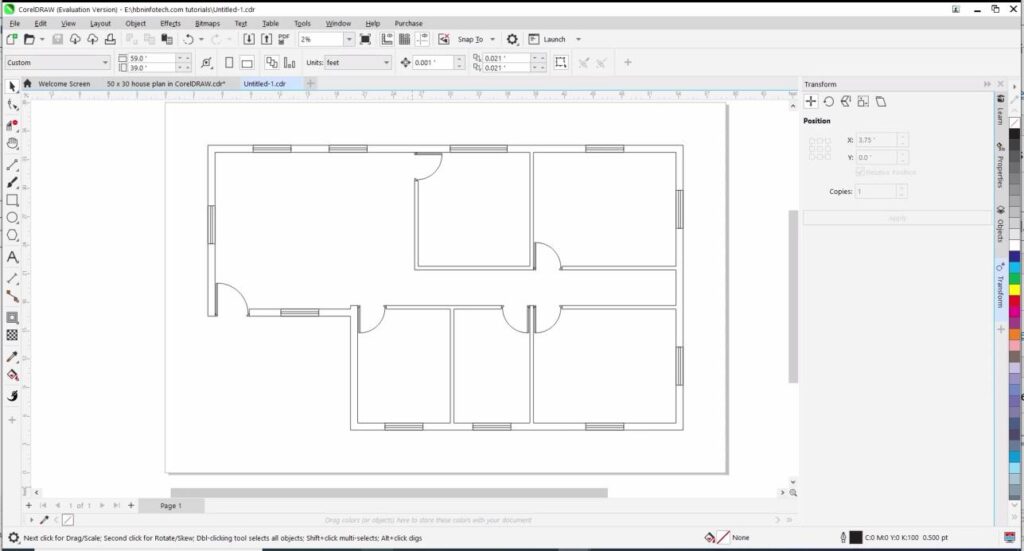 How to Draw a 50 x 30 Floor Plan in CorelDRAW - Exact Size