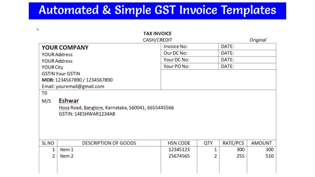 GST Invoice Format in Word Free Download